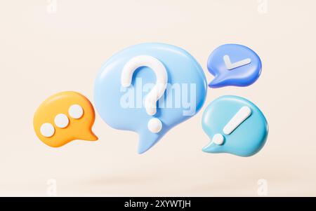 Cartoon question mark and exclamation point, chat mark, 3d rendering ...