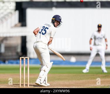 Pictured is Olly Hannon-Dalby of Warwickshire in action bowling to open ...