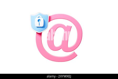 Cartoon mail with shield, mail encryption, 3d rendering. 3d ...