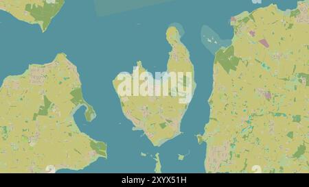 Shape of a topographic, OSM Humanitarian style map of the Grand Cayman - Cayman Islands, with ...