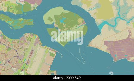 Pulau Tekong Camp in the Singapore Strait on a colored elevation map ...