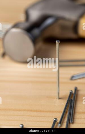 hammer and small galvanized nails for decorative work, nails with small ...