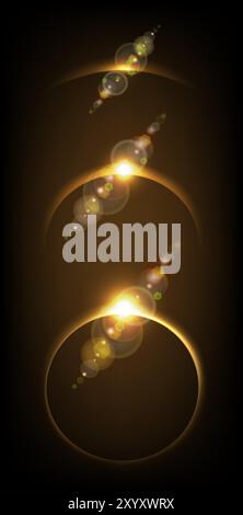 Solar eclipse with sun beams on dark background with space dust and sun ...