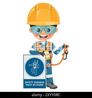 Industrial Safety Engineer with safety harness mandatory use warning ...