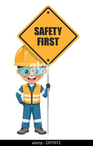 Industrial Safety Engineer holding safety first sign. Engineer with his ...