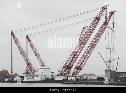 Crane barge Rambiz installing the foundations for the new flood gates ...