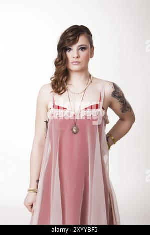 Photo of strict brown hair nice lady hold hand wear brown shirt ...