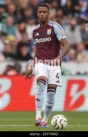 Ezri Konsa of Aston Villa passes the ball back during the Premier ...