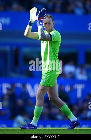 Jordan Pickford, Goalkeeper of Everton applauds the fans during the ...