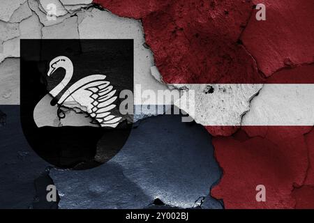 flags of Gulbene and Latvia painted on cracked wall Stock Photo - Alamy