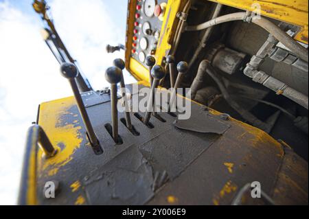 Details of a drilling rig. Controls and handles Stock Photo - Alamy