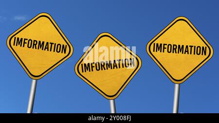 Imformation society - yellow signs with blue sky Stock Photo - Alamy