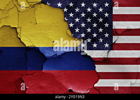 Flags of USA and Colombia painted on brick wall Stock Photo - Alamy