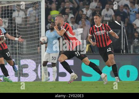 Strahinja Pavlovic of AC Milan celebrates after scoring a goal during ...