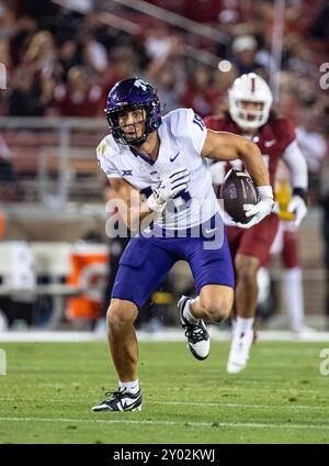 TCU wide receiver Jack Bech runs a drill at the NFL football scouting ...