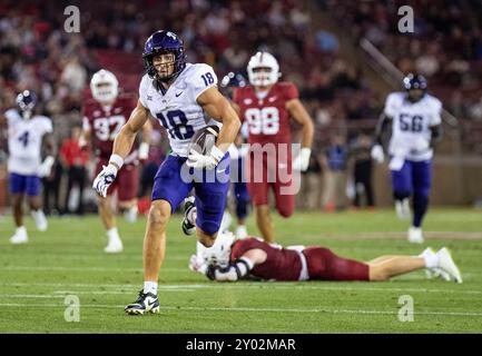 TCU wide receiver Jack Bech runs a drill at the NFL football scouting ...