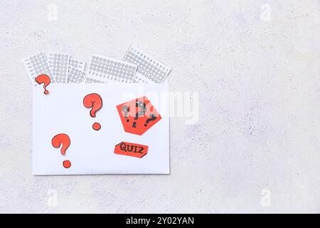Quiz forms with question marks on grunge white background Stock Photo ...