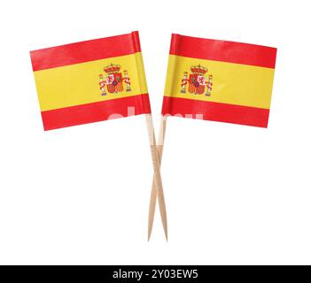 Small paper flags of Spain isolated on white Stock Photo - Alamy