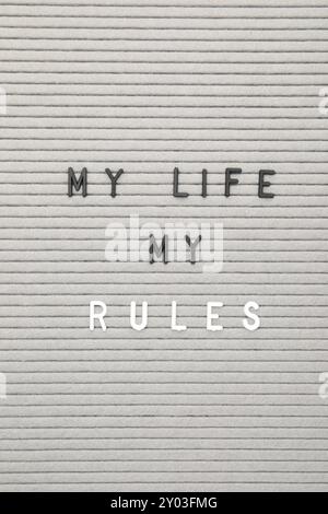 Letter board with phrase My Life My Rules and plant on beige wall Stock ...