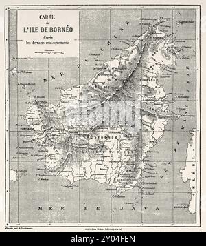 Map of the island of Borneo, Indonesia, 19th century. From Voyages on ...