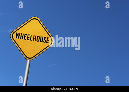 Wheelhouse - yellow sign with blue sky Stock Photo - Alamy