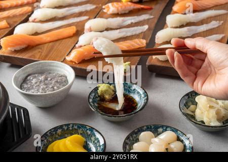 Japanese food, sushi, flatfish, salmon, sashimi, fish roe soup, sashimi ...