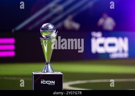 Cologne, Germany. 01st Sep, 2024. The Icon League trophy stands on a ...