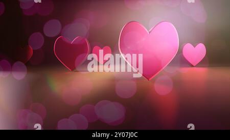 Pink heart shapes with reflections, 3d rendering Stock Photo - Alamy