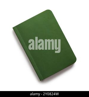 blank white cover notebook top view on brown wood desk table background ...