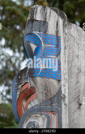 Alaska, Annette Island, Metlakatla. Traditional long house representing ...