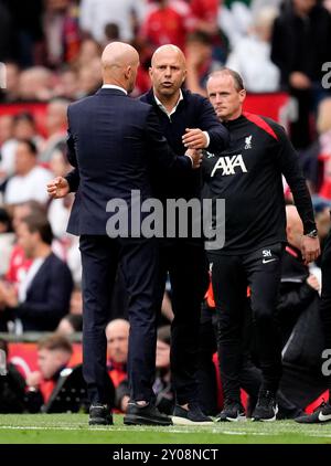 Liverpool manager Arne Slot (right) and Dominik Szoboszlai after the ...