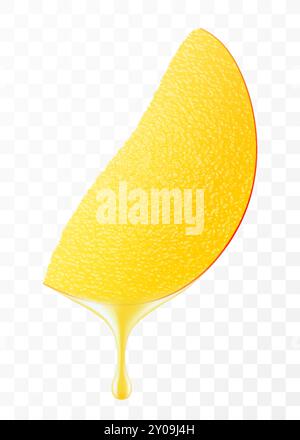 Mango juice dripping from fresh sliced mango, isolated on transparent ...