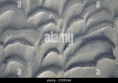 Structure in the sand made by waves. View on the ground at low tide ...