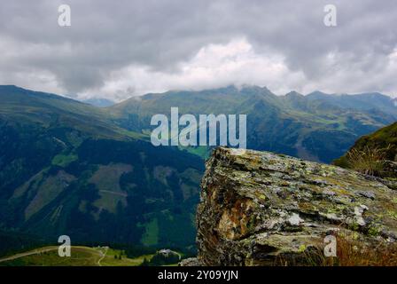 gray hazy day with fog over alpine meadow Stock Photo - Alamy