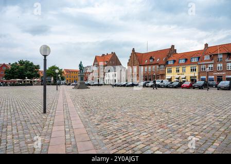 Koge, Seeland, Denmark, July 23, 2024 - The old market square with ...