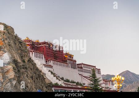The angled front of Potala Palace elevated above in Lhasa, Tibet Stock ...