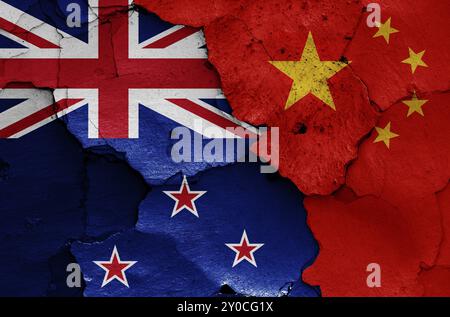 flags of New Zealand and China painted on cracked wall Stock Photo - Alamy