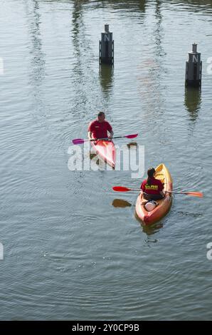 Kayak and lifeguard of the DLRG. Kayak and lifeguard Stock Photo - Alamy