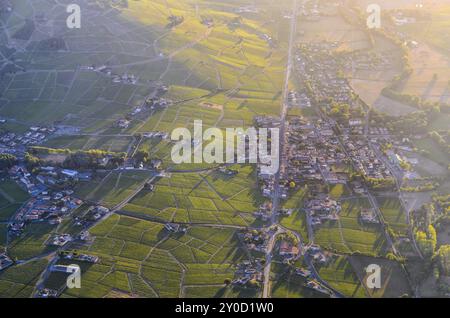 Brouilly hill, Cercie village and vineyards in Beaujolais land Stock ...