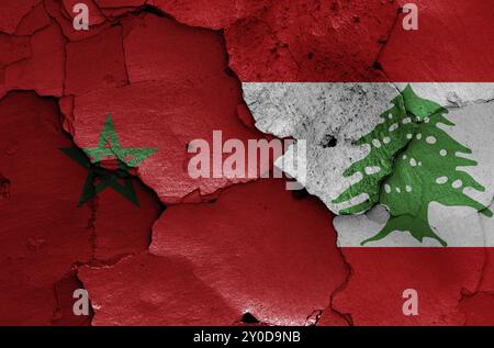 flags of Morocco and Lebanon painted on cracked wall Stock Photo - Alamy