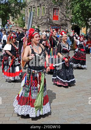 Dancers from 400 Roses dance troope dancing in Hebden Bridge Stock ...