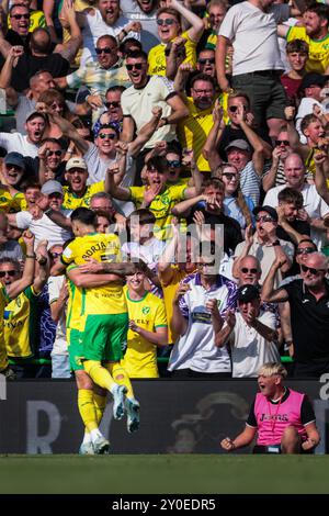 Josh Sargent of Norwich City celebrates the teams second goal during ...