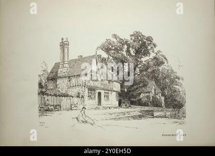 Old English country cottages. Vintage illustration of cottage at ...