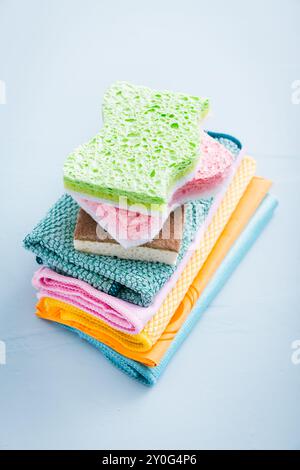 Background with microfiber set of colorful cleaning cloths Stock Photo ...