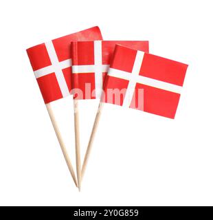 Small paper flags of Denmark isolated on white Stock Photo - Alamy
