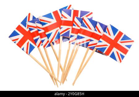 Small paper flags of United Kingdom isolated on white Stock Photo - Alamy