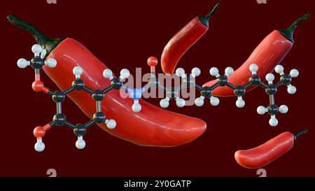 A 3D rendering of red chili showcase the molecular structure of ...
