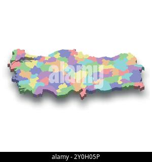 Turkey 3d isometric map with borders regions 3d isometric map with ...