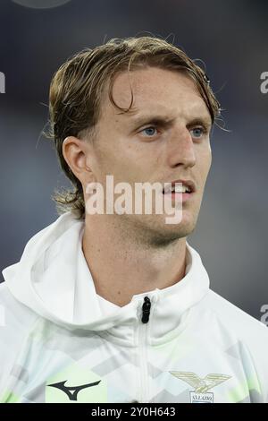 Lazio's Italian midfielder Nicolo Rovella controls the ball during UEFA Europa League phase ...