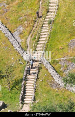 Steps leading up to the limestone pavements above Malham Cove in the ...